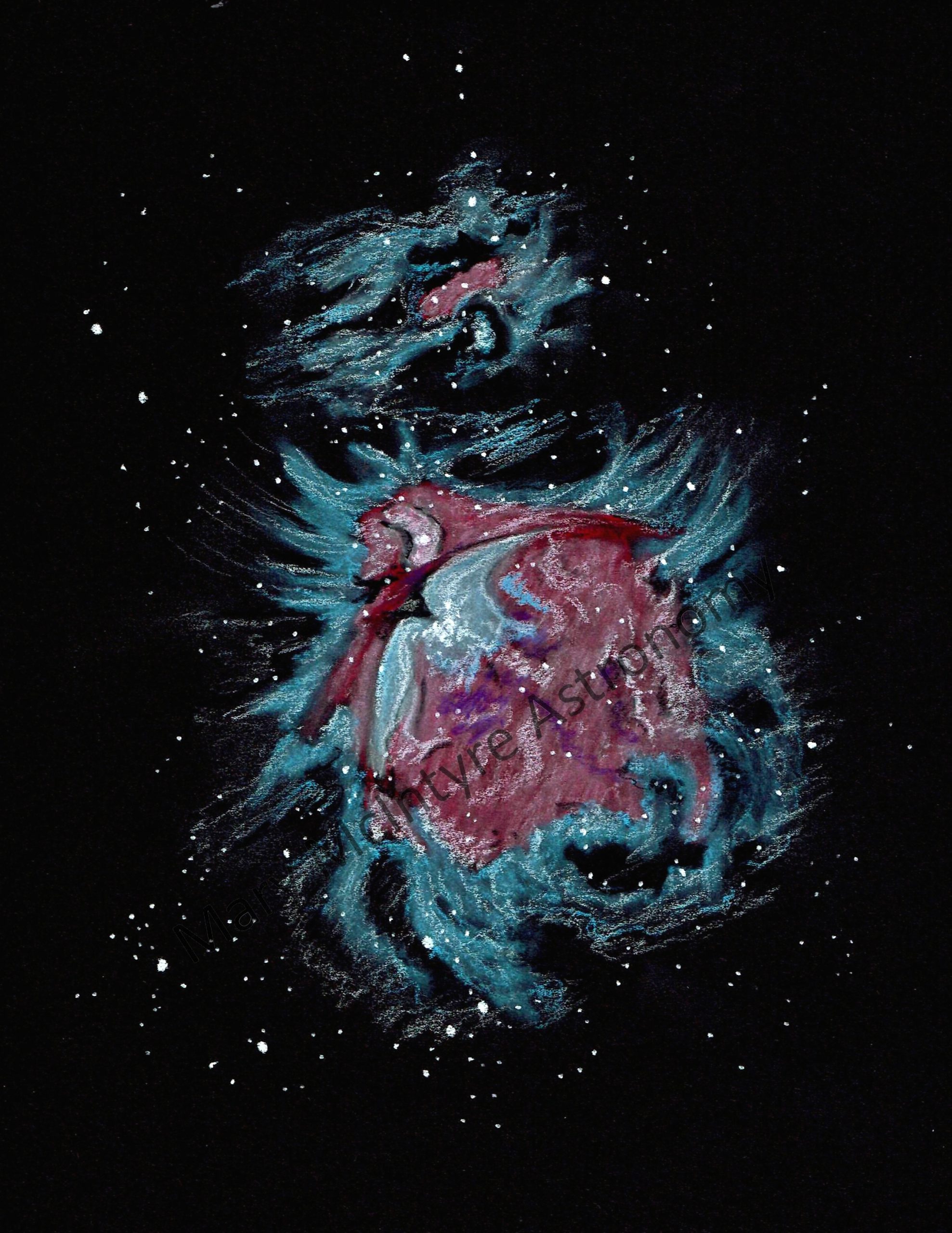 M42 the Orion Nebula Pastel Sketch Print – 30cm x 20.4cm – Mary McIntyre Astronomy