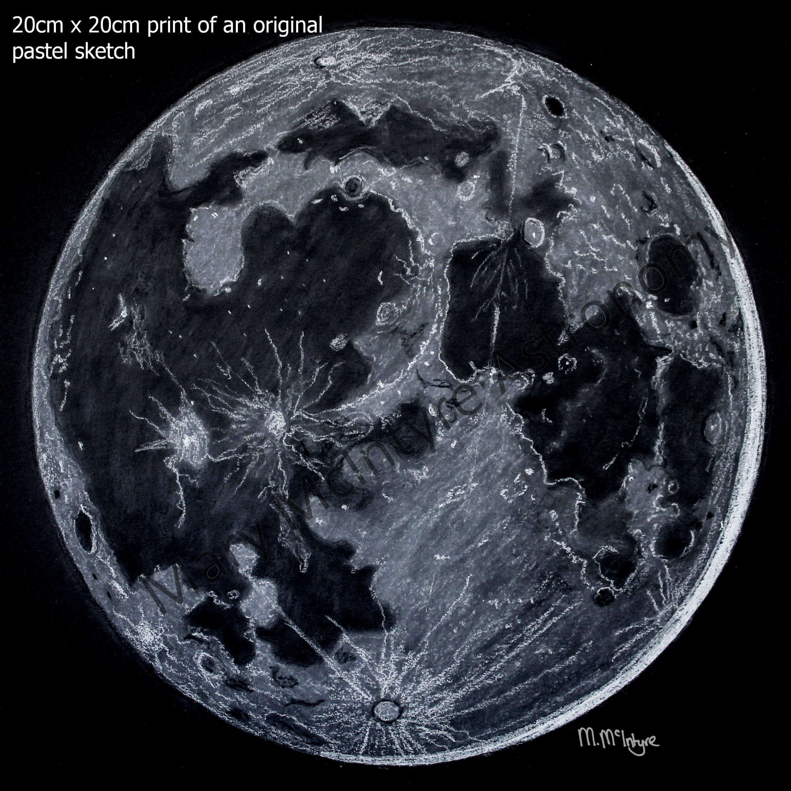 Crescent Moon with Earthshine Pastel Sketch Print – 20cm x 20cm – Mary ...