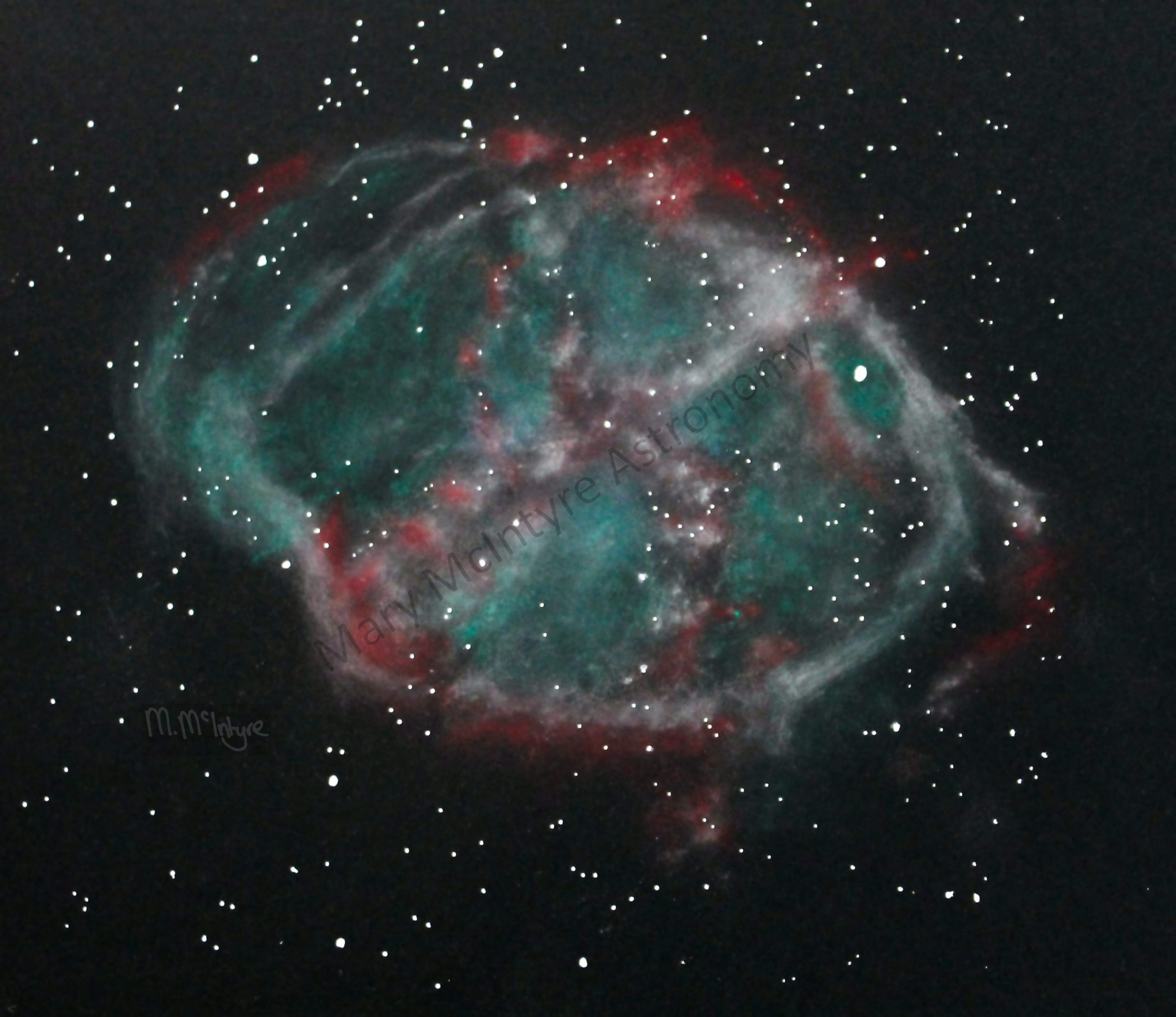 M27 the Dumbell Nebula Pastel Sketch Print – 30cm x 20.4cm – Mary ...